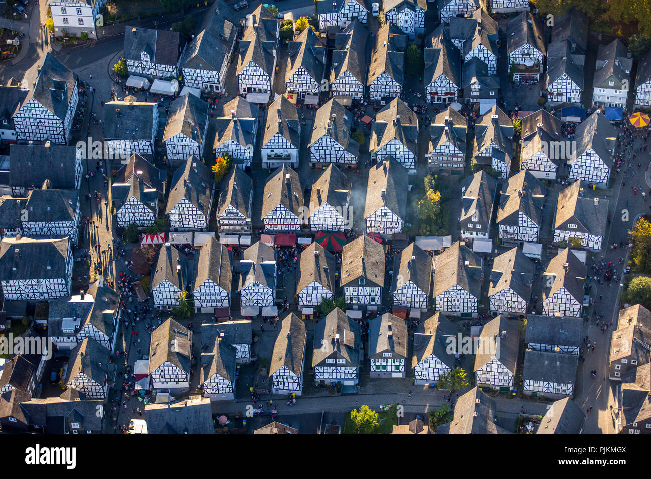 Aerial view, old town, historic center of Freudenberg, half-timbered ...