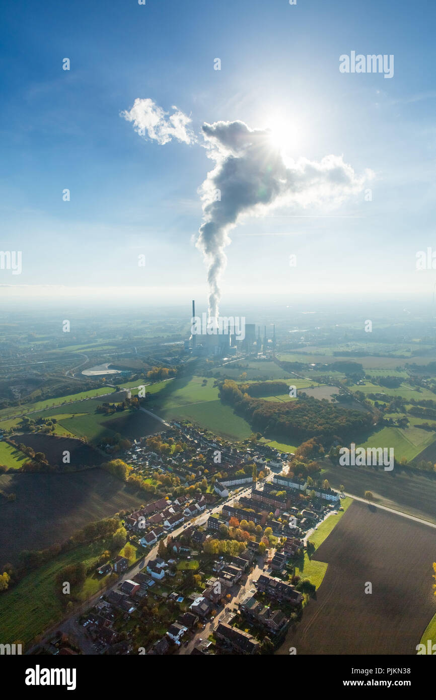 Aerial view, Gersteinwerk Werne Stockum, cloud shadow on Bockum, RWE ...