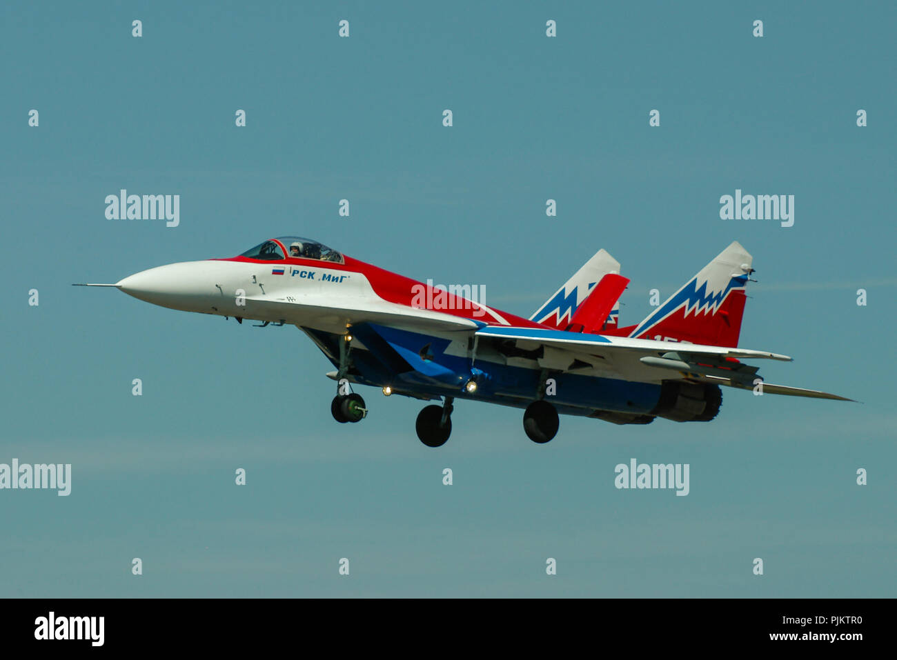 MiG-29OVT thrust vectoring test-bed flying at the Royal International ...