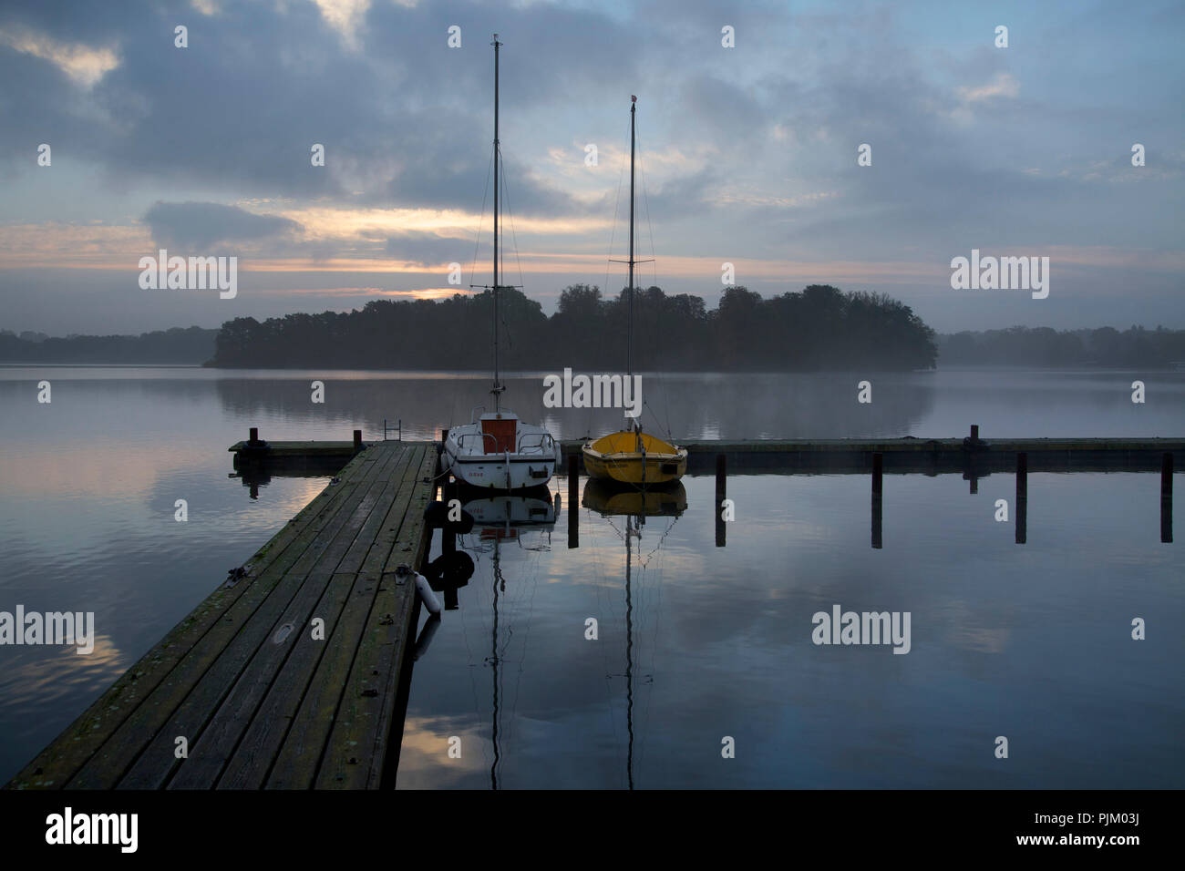 Sunrise over the pheasant island in the great eutin lake hi-res stock ...