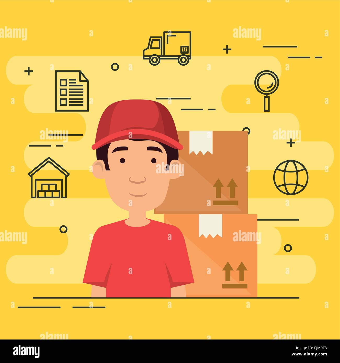 delivery worker with set icons vector illustration design Stock Vector ...