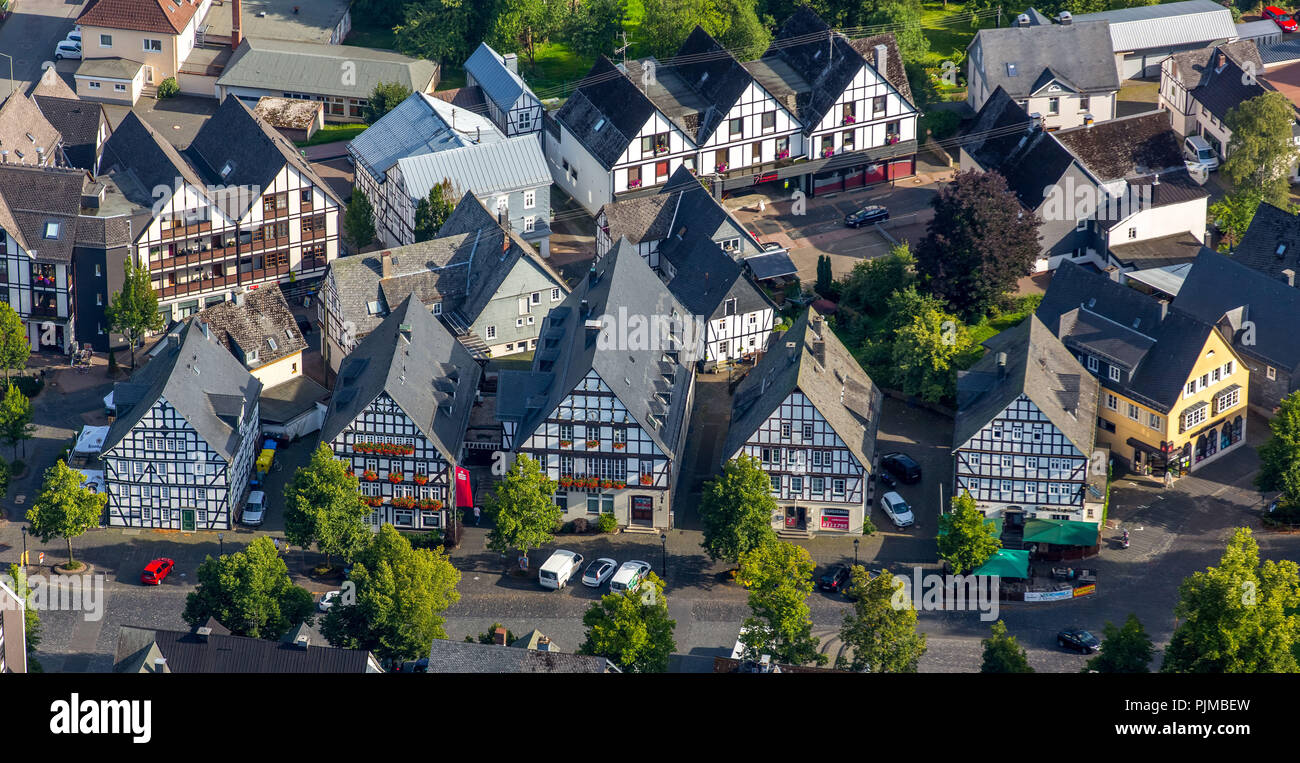 Half-timbered houses at Hilchenbacher Markt, town center Hilchenbach ...