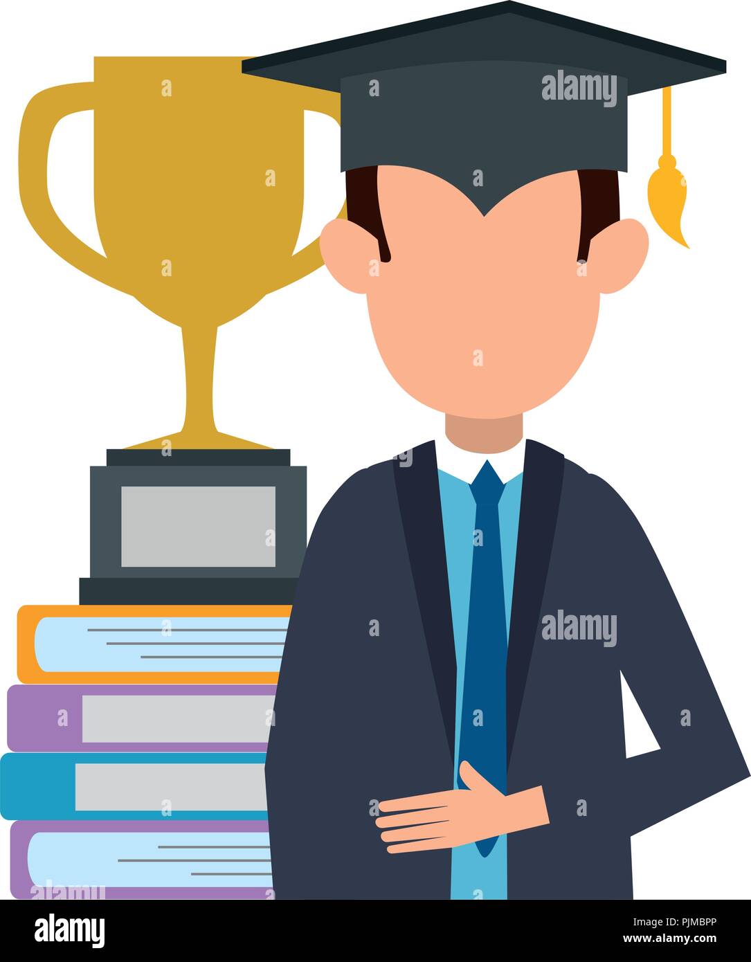 student graduated with trophy and books vector illustration design ...