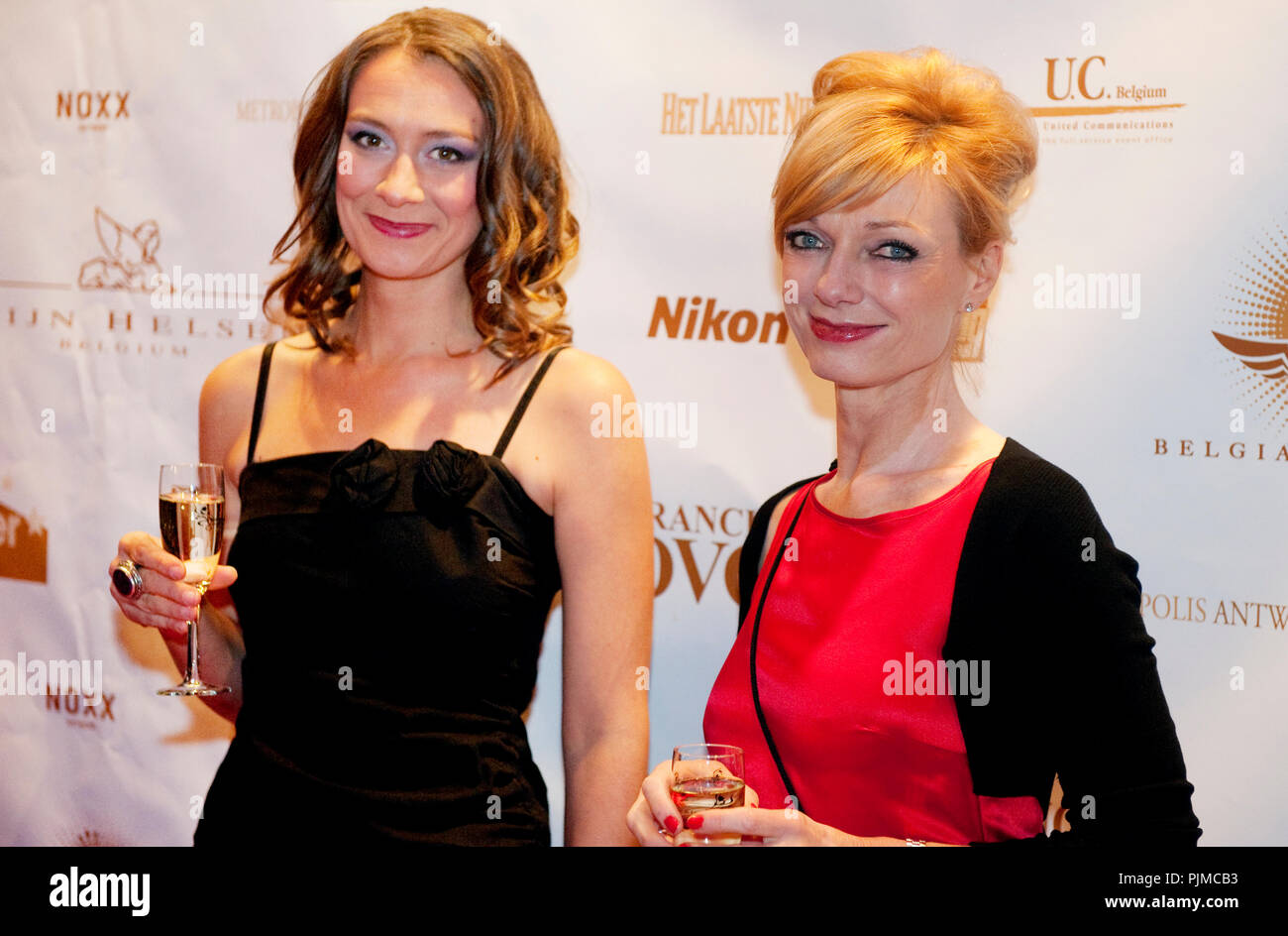 Marleen Merckx and Patsy Van der Meeren at the 10 Jaar De Rode Loper party in the Noxx dancing ...