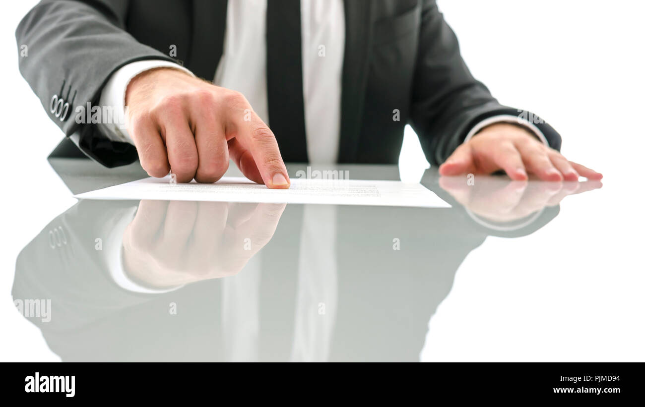Detail of businessman showing where to sign an agreement Stock Photo ...