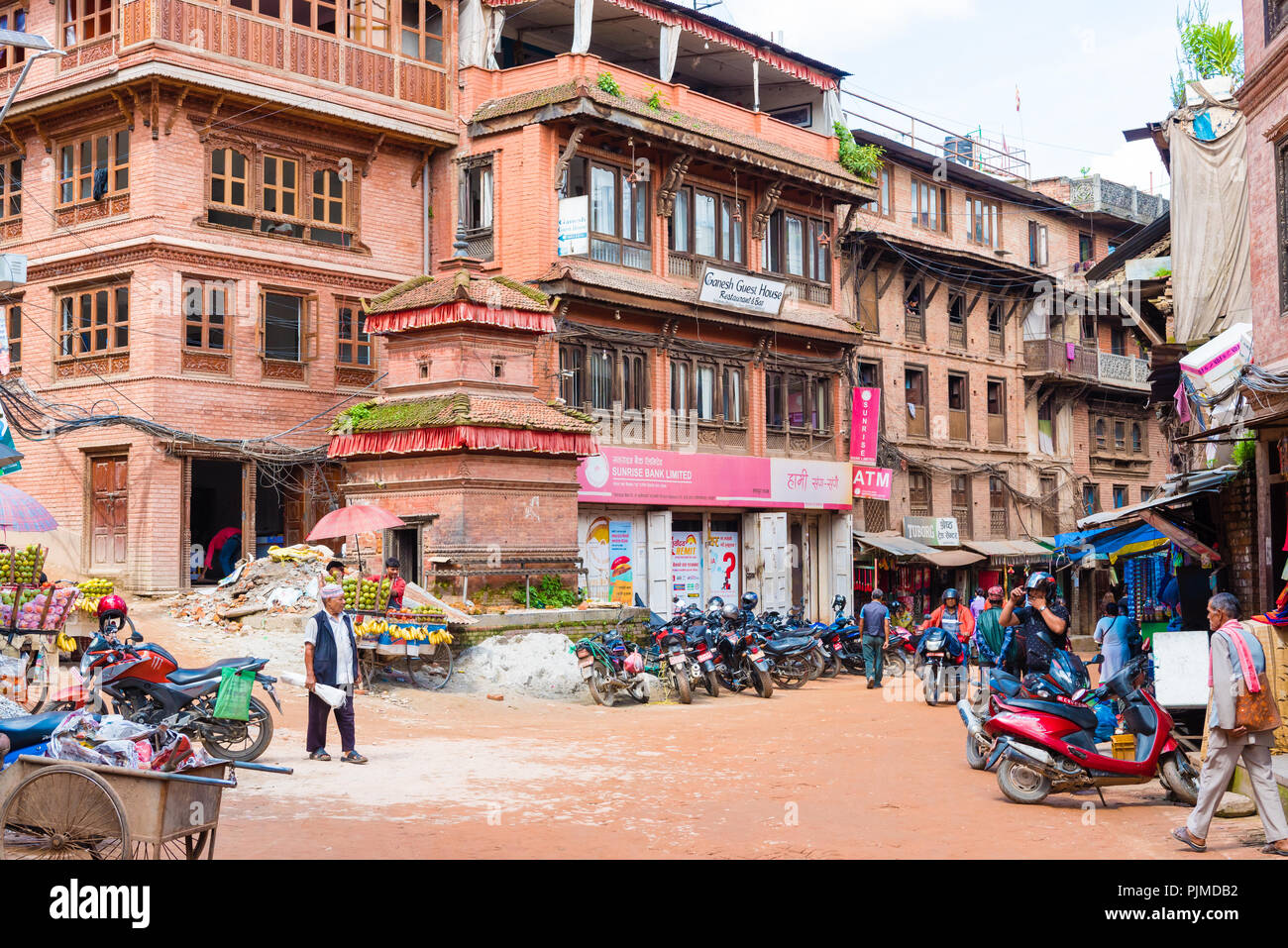 Bhaktapur, Nepal - July 16, 2018 : Traditional architecture and street ...