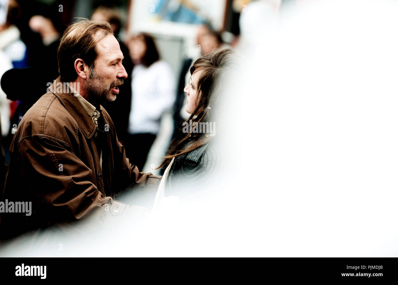 Flemish actors Sara Vertongen and Marc Van Eeghem on the set of Het ...
