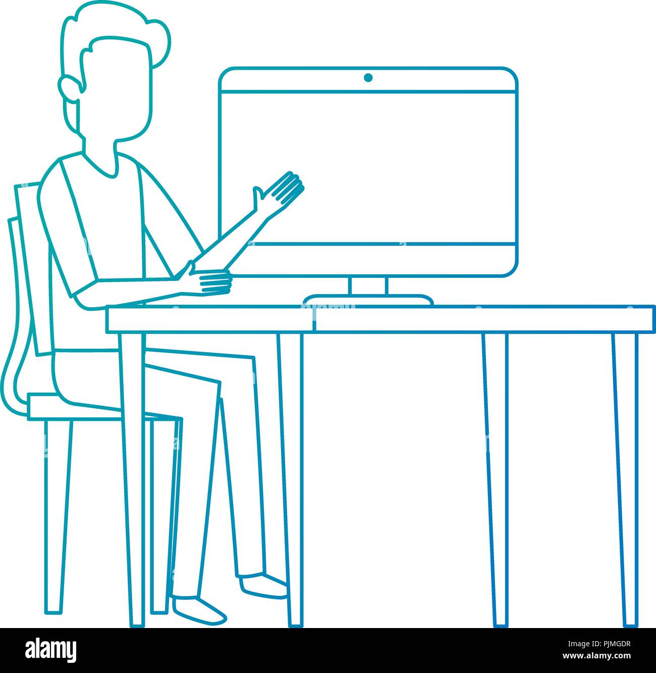 man teaching in computer character vector illustration design Stock ...