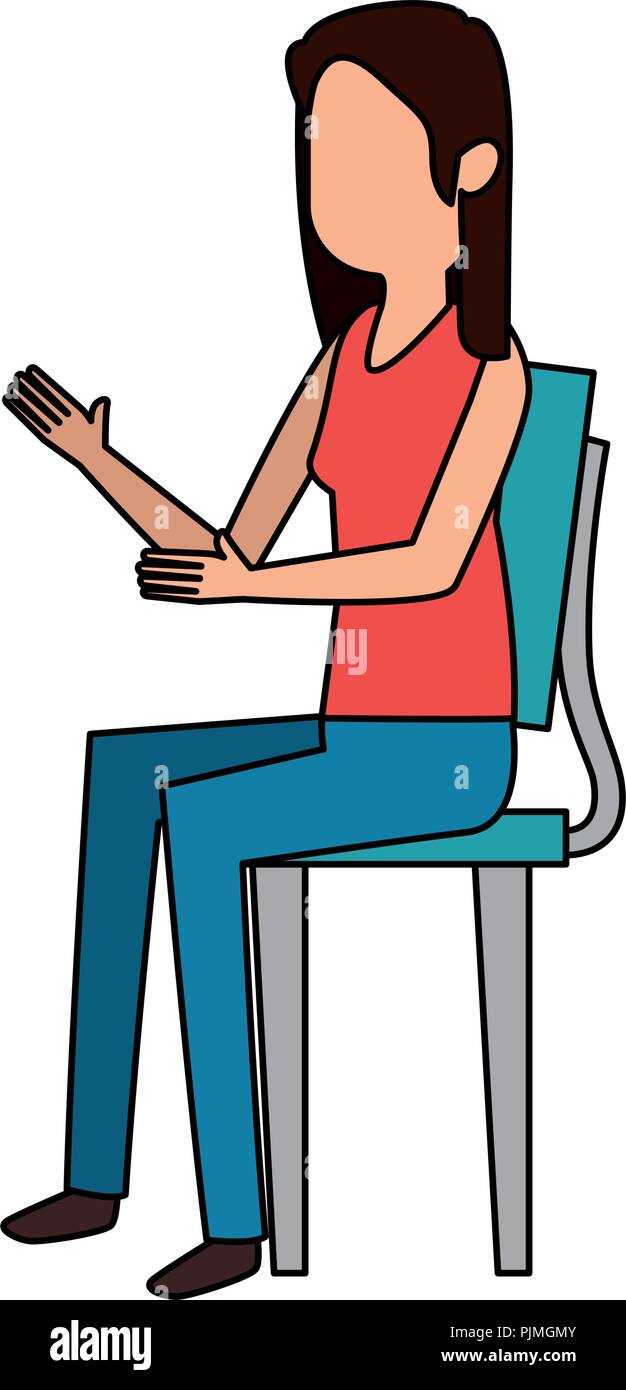 young woman sitting on chair character vector illustration design Stock ...