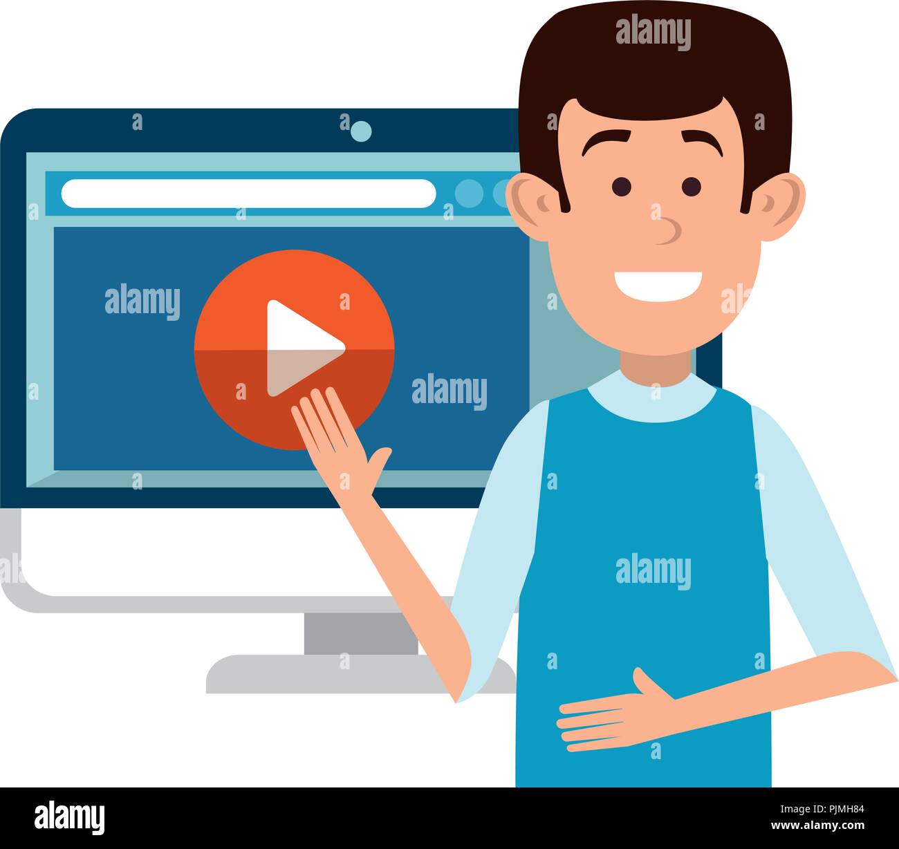 man teaching with computer and media player vector illustration Stock ...