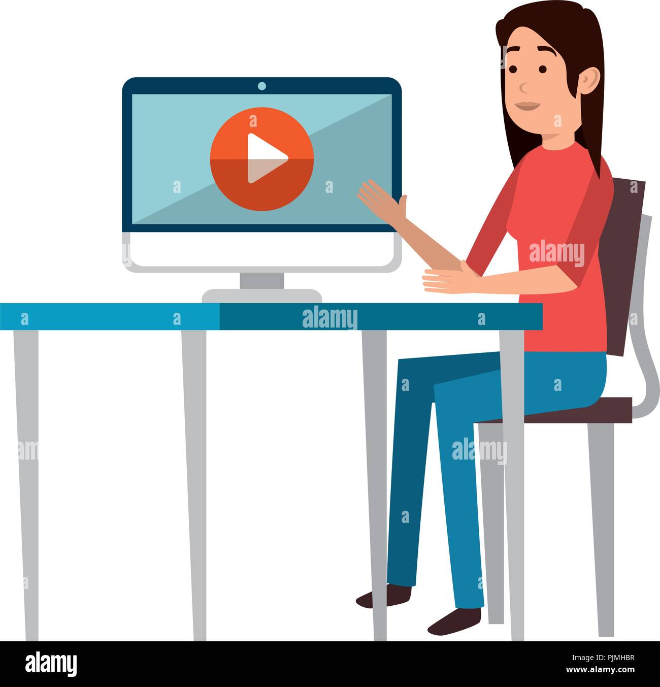 woman teaching with computer and media player vector illustration Stock ...