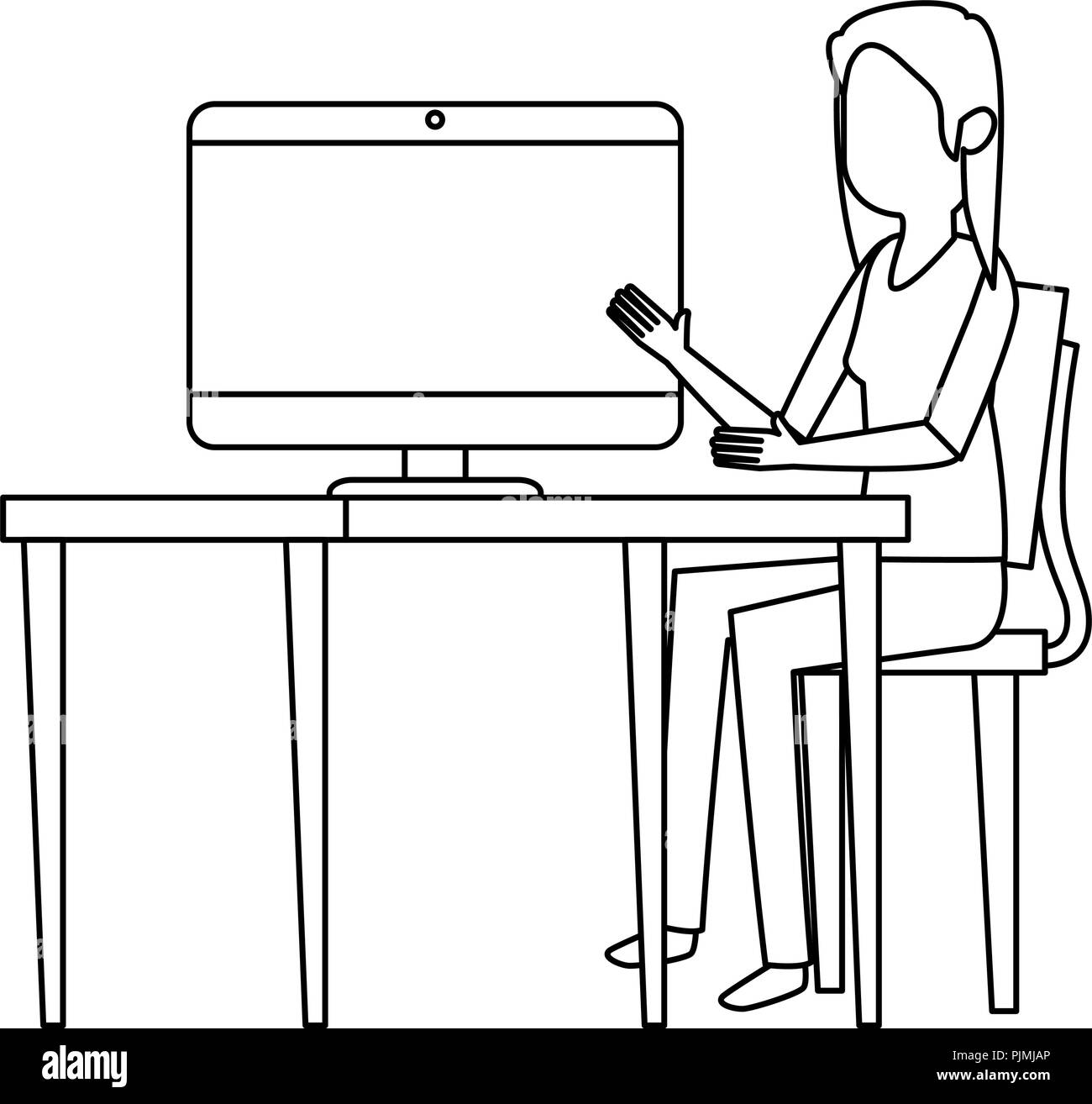 woman teaching in computer character vector illustration design Stock ...