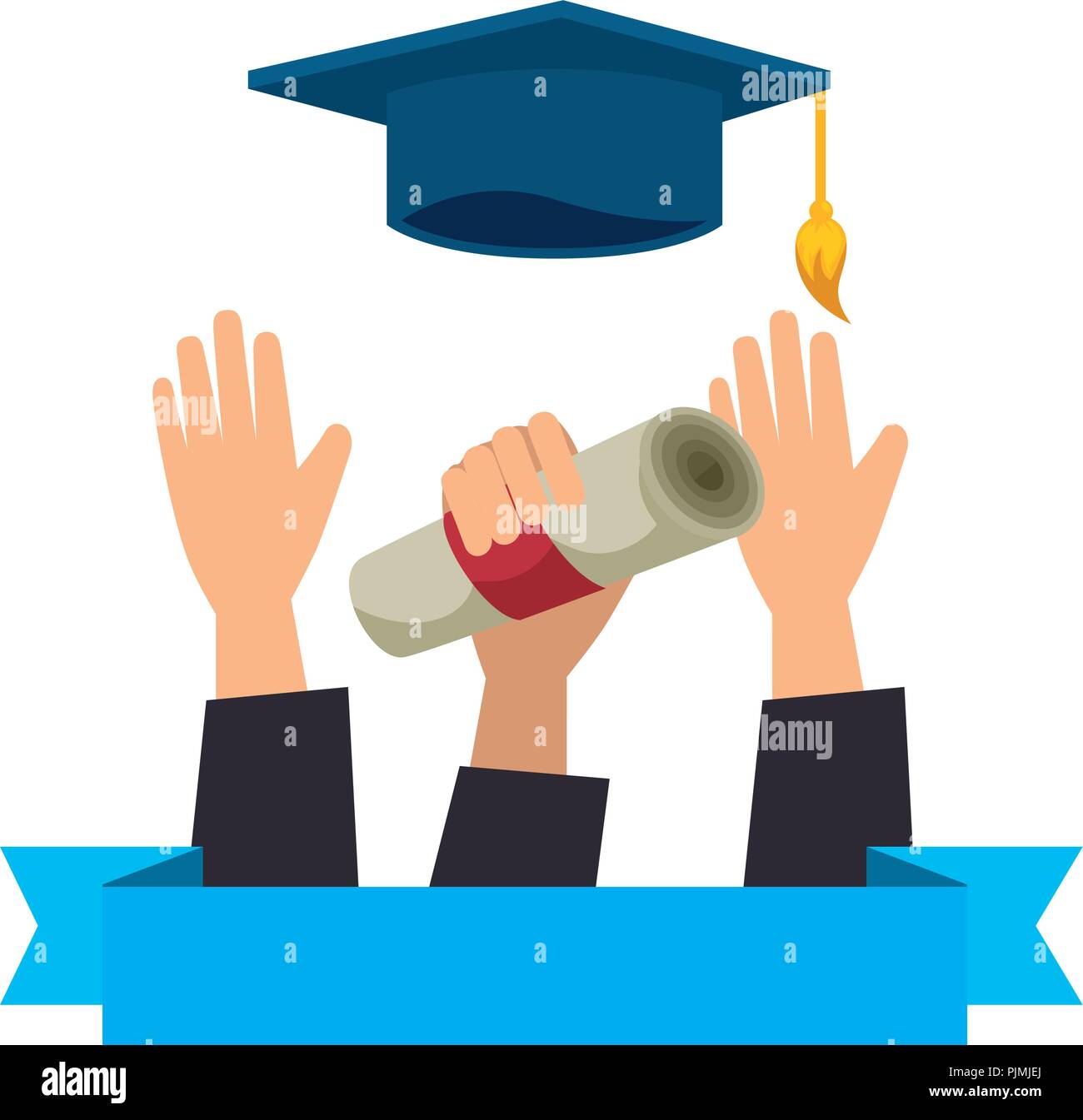 throwing hand with graduation diploma and hat vector illustration Stock ...