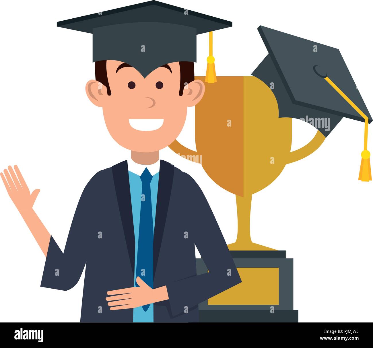 student graduated with trophy cup vector illustration design Stock ...