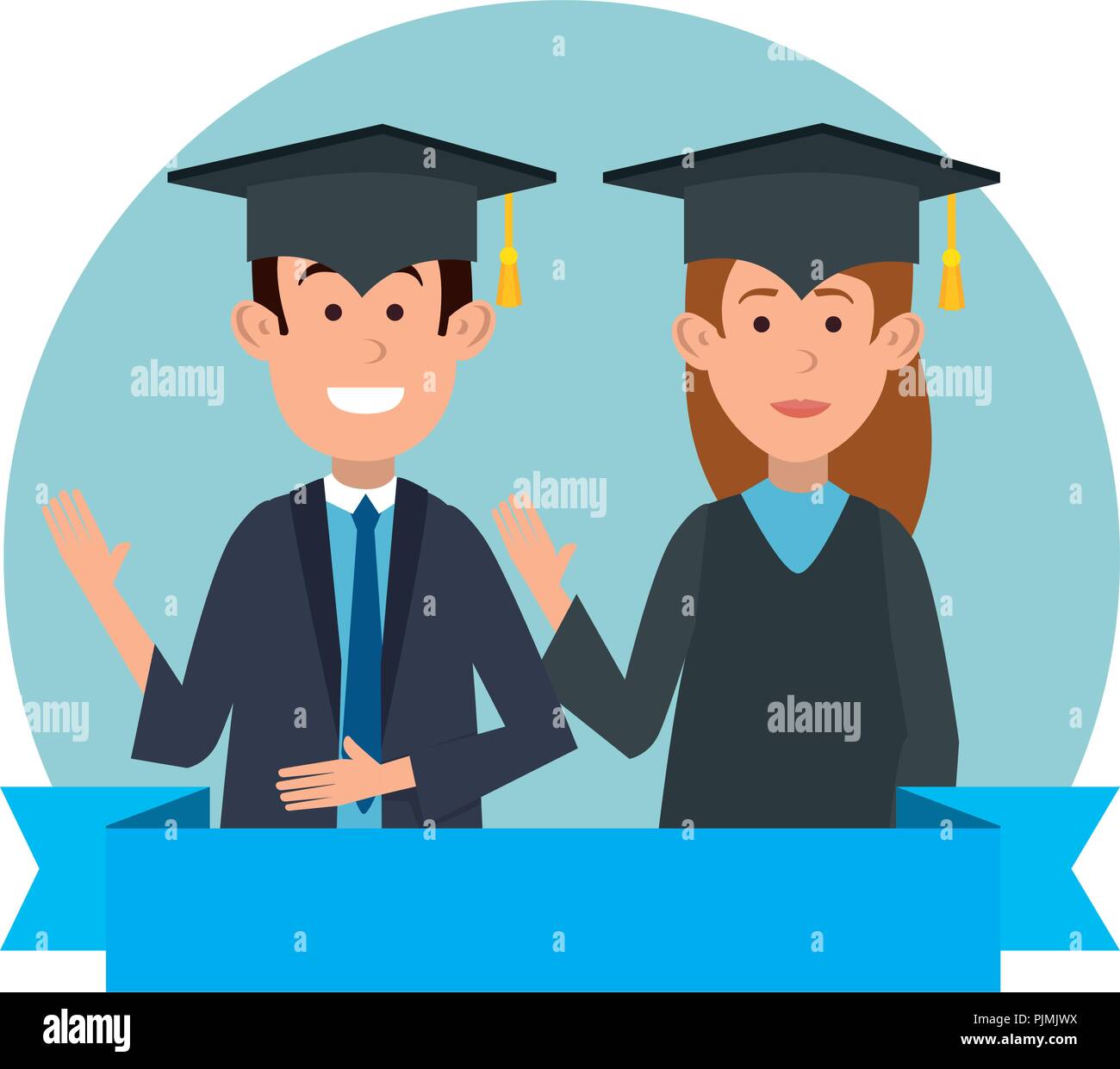 couple students graduated characters vector illustration design Stock ...