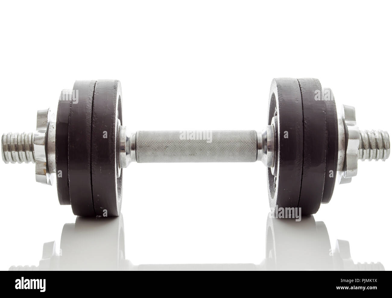 Front view of a black dumbbell isolated on a white background Stock ...
