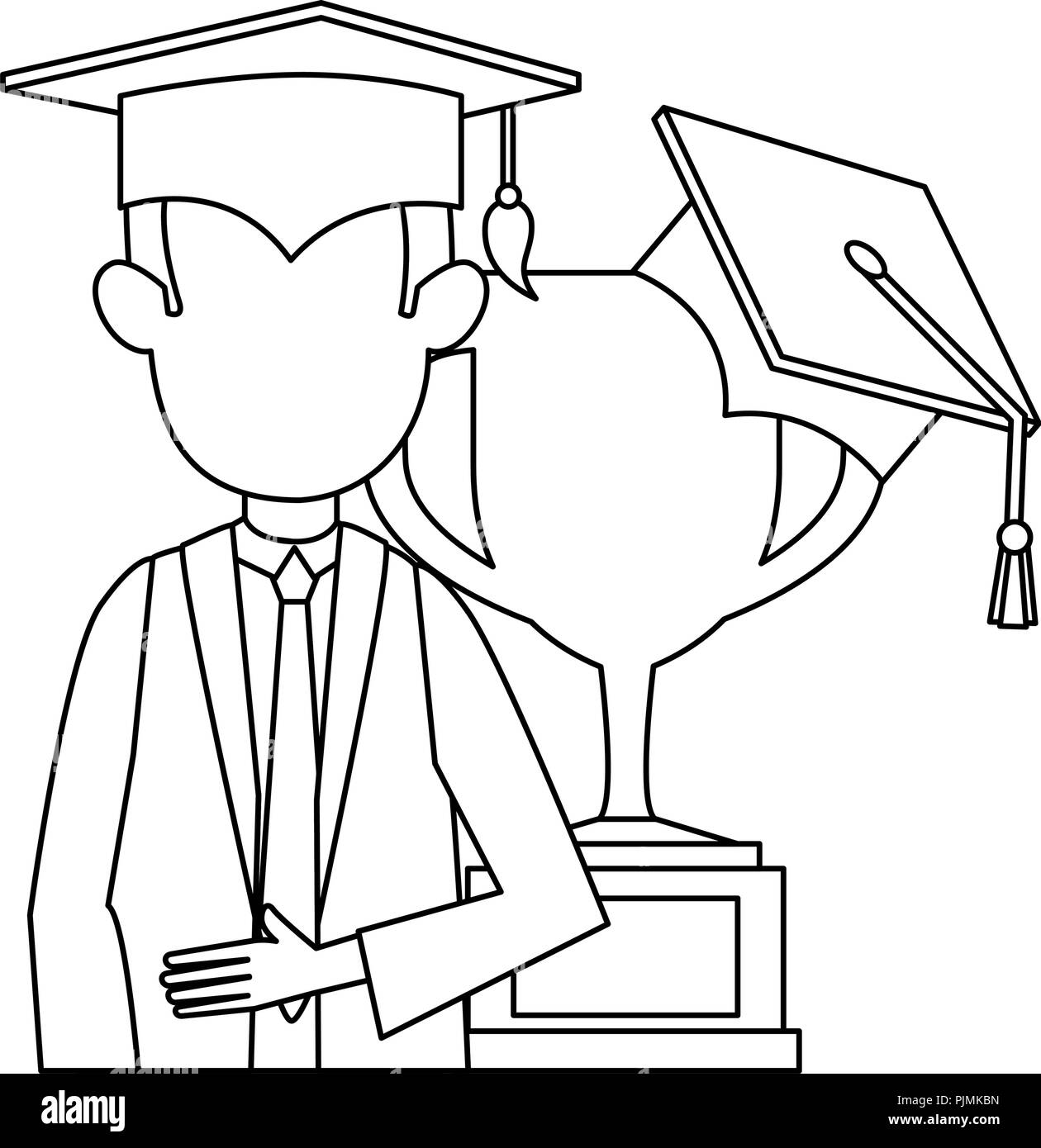 student graduated with trophy cup vector illustration design Stock ...