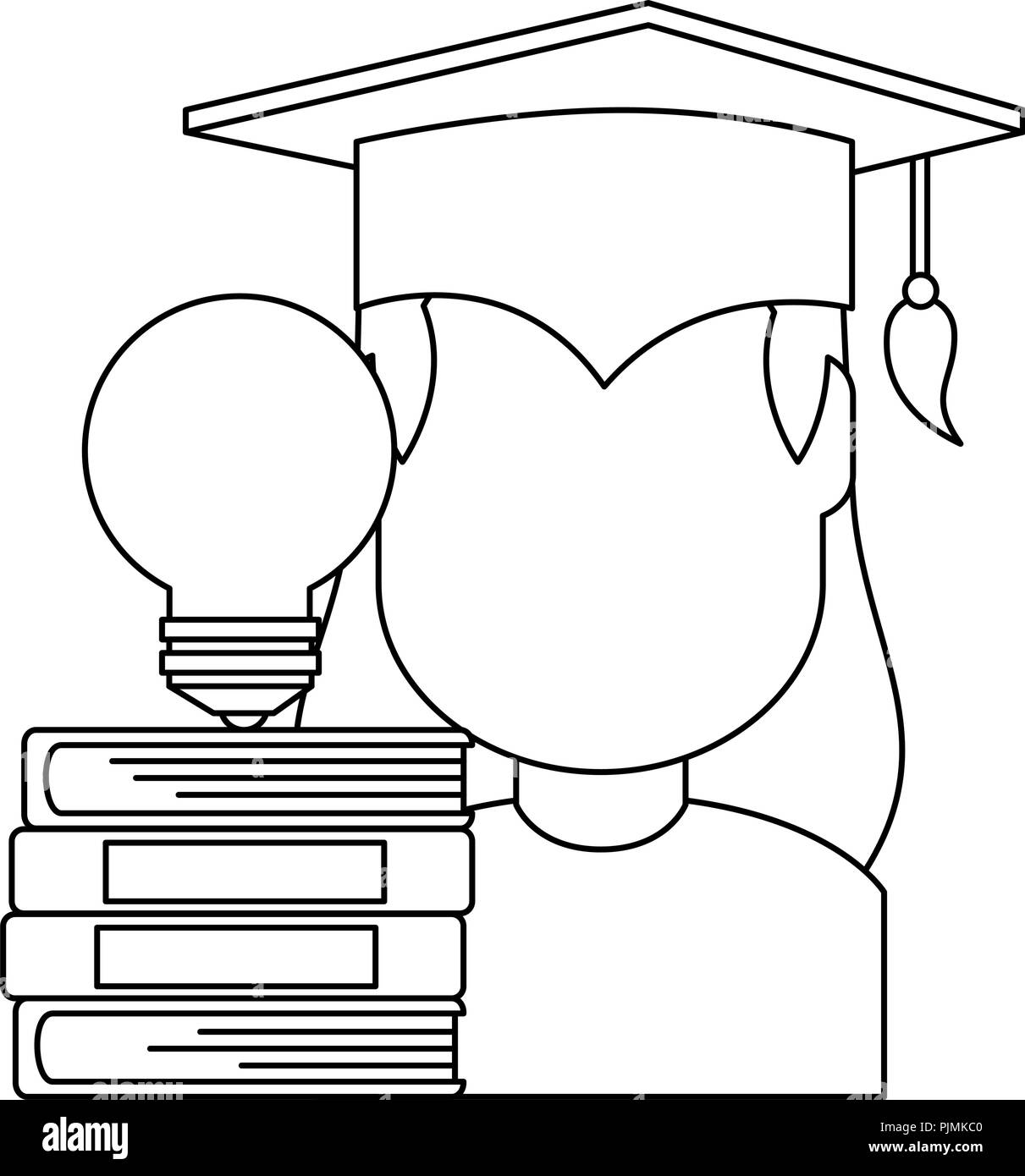 woman student graduated with books and bulb vector illustration Stock ...