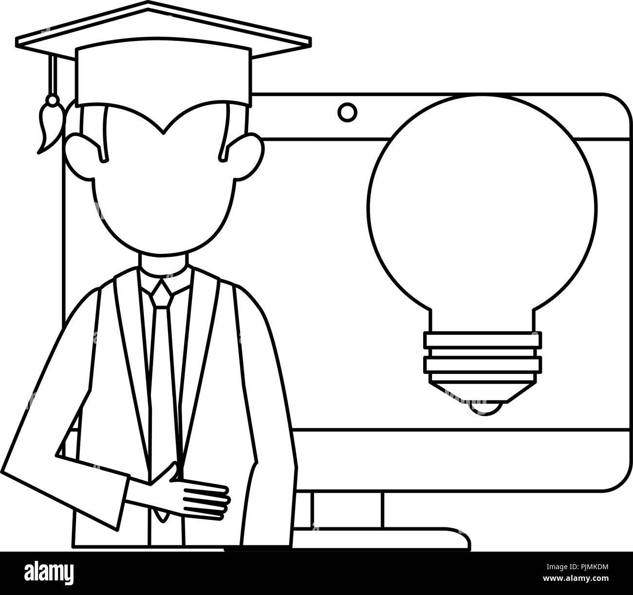 student graduated with computer and bulb vector illustration design ...