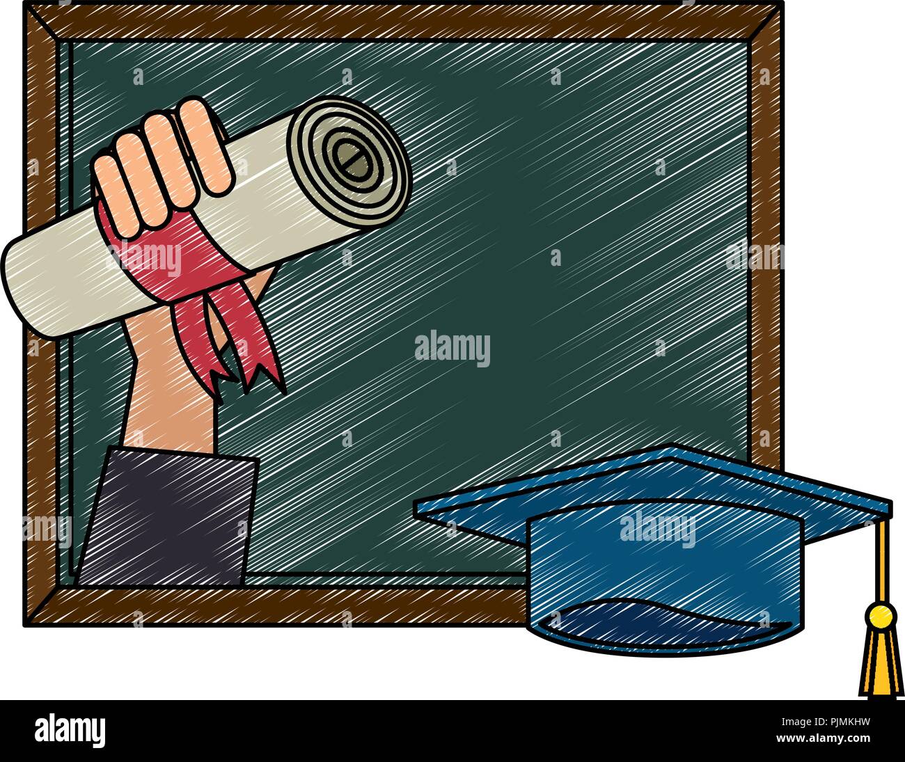 hand with graduation diploma and chalkboard vector illustration design ...