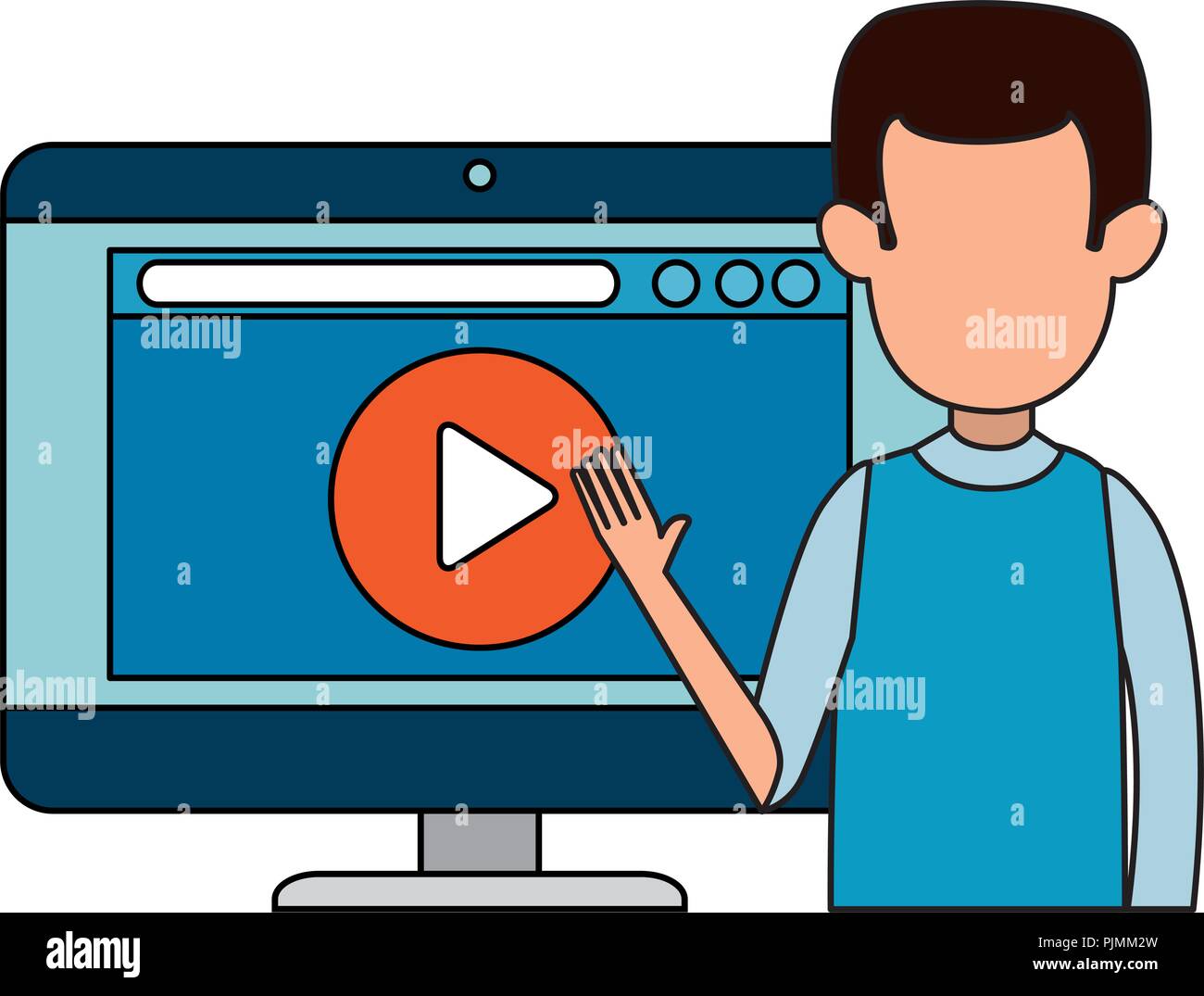 man teaching with computer and media player vector illustration Stock ...