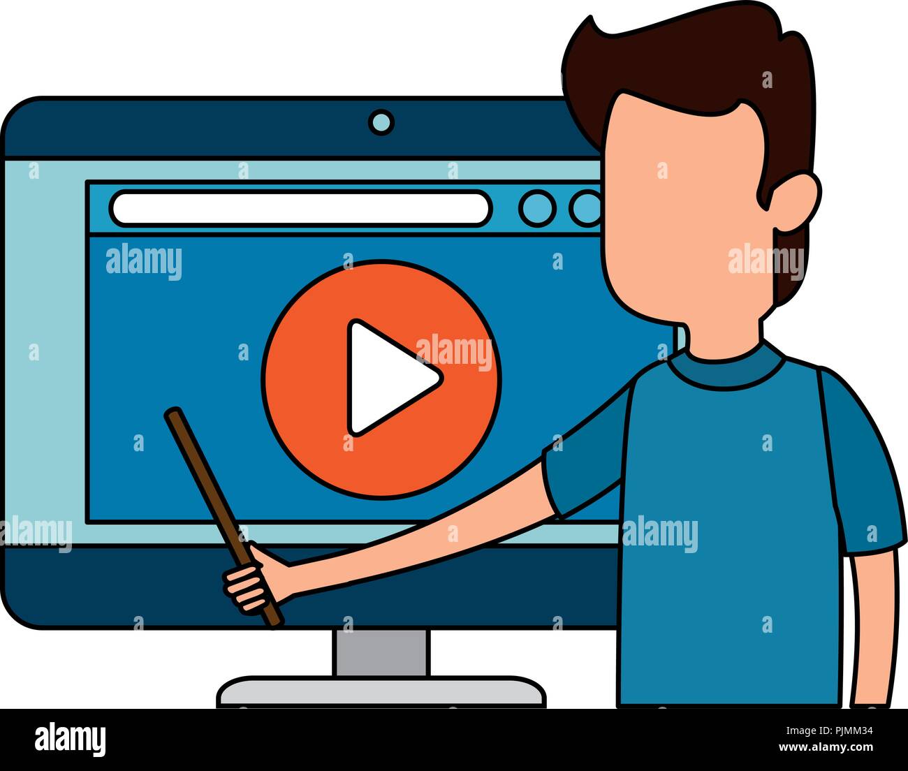 man teaching with computer and media player vector illustration Stock ...
