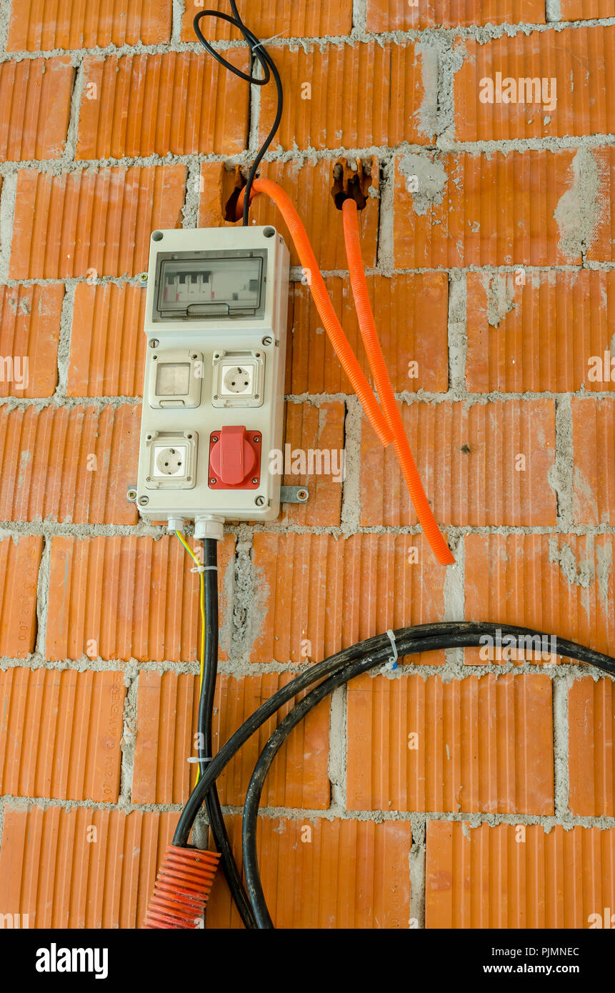 First electricity in a house under construction Stock Photo - Alamy
