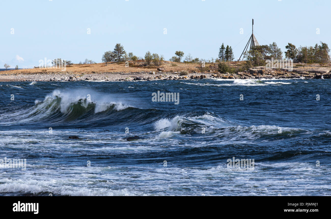 Powerful gale wind along the coastal area. Waves, breakers hit the ...