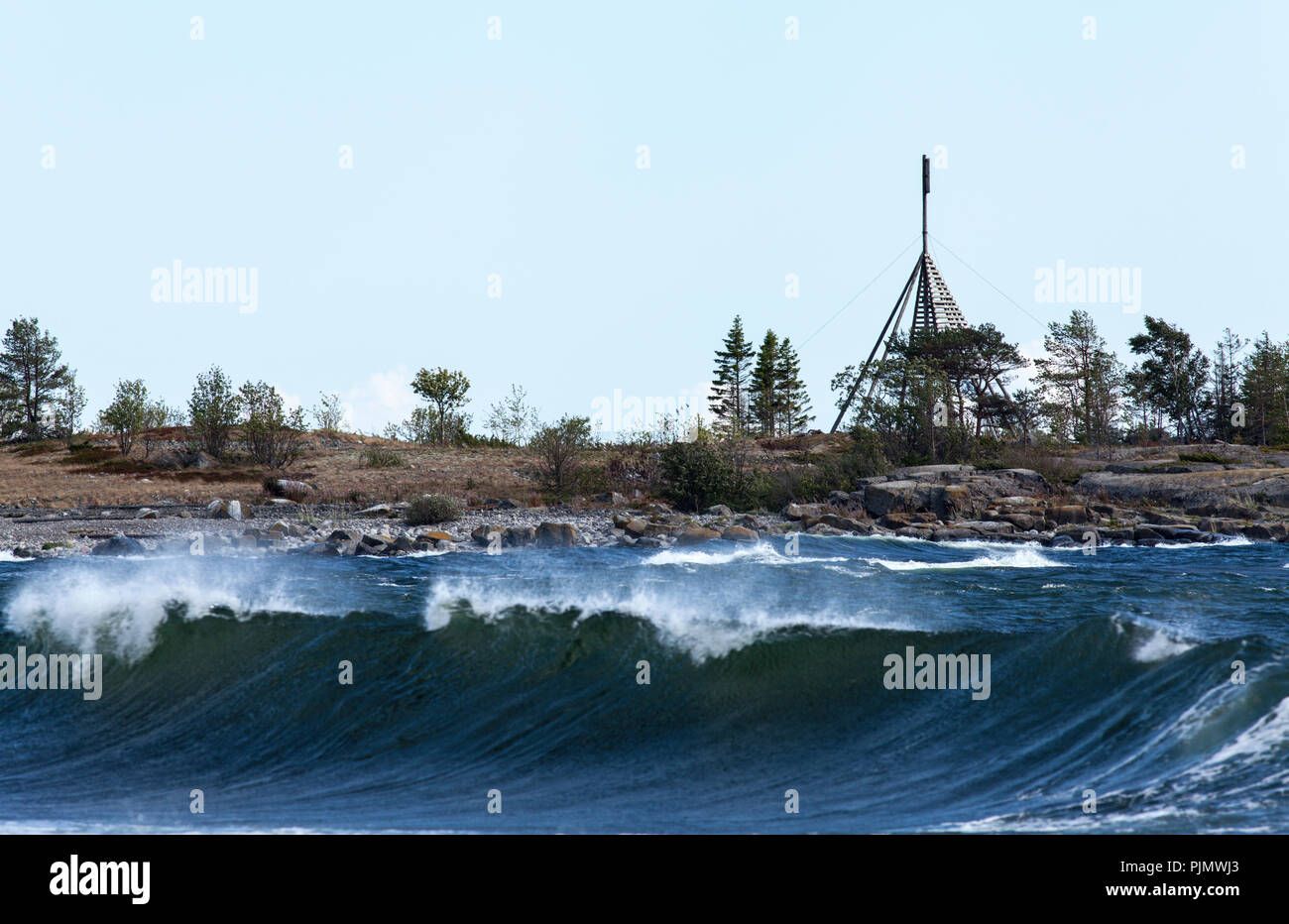 Powerful gale wind along the coastal area. Waves, breakers hit the ...