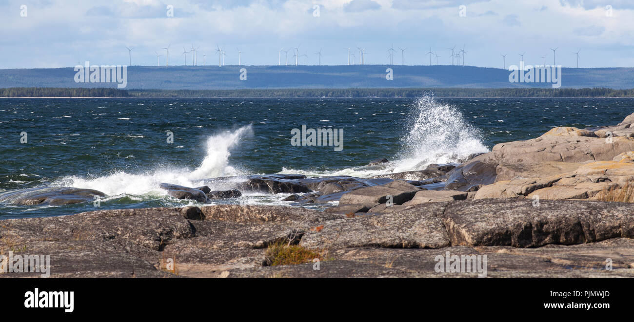 Powerful gale wind along the coastal area. Waves, breakers hit the ...