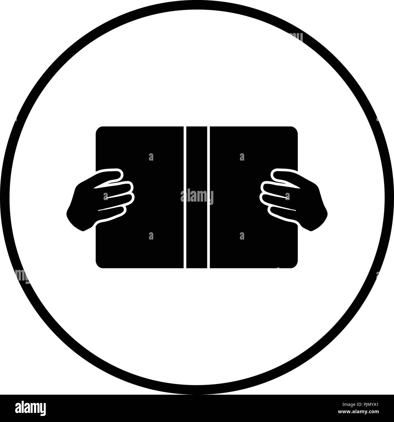 Boy reading book icon. Thin circle design. Vector illustration Stock ...