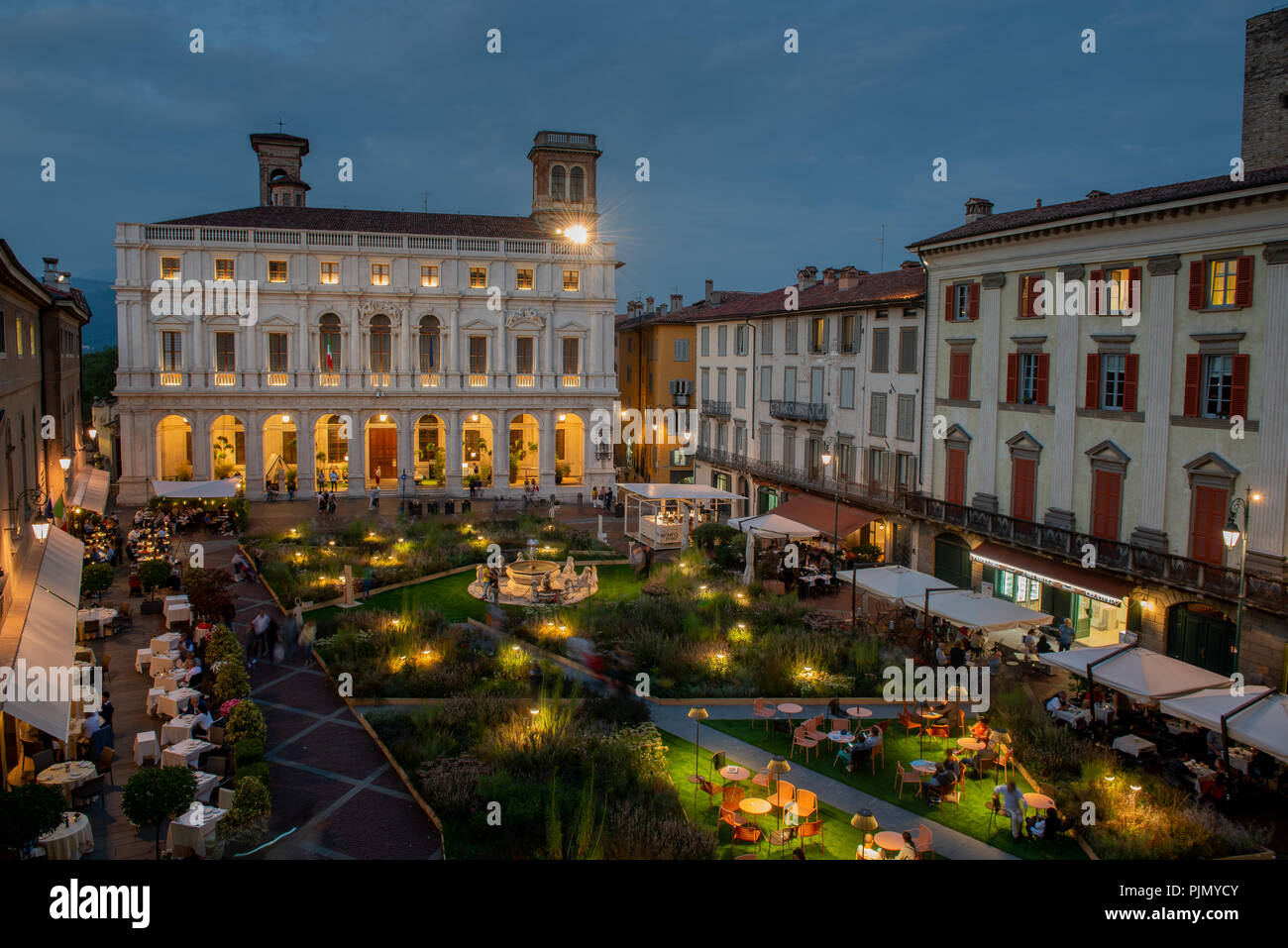 Bergamo Italy September 7th 2018: Bergamo Old Town in a high-rise city ...