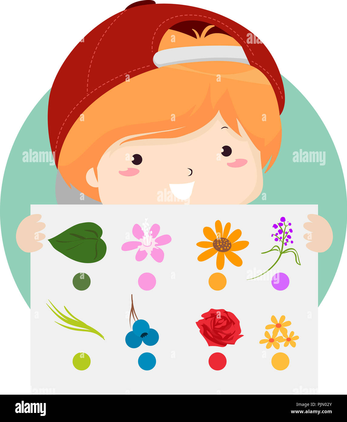 Illustration of a Kid Boy Showing Different Items from His Nature Color ...