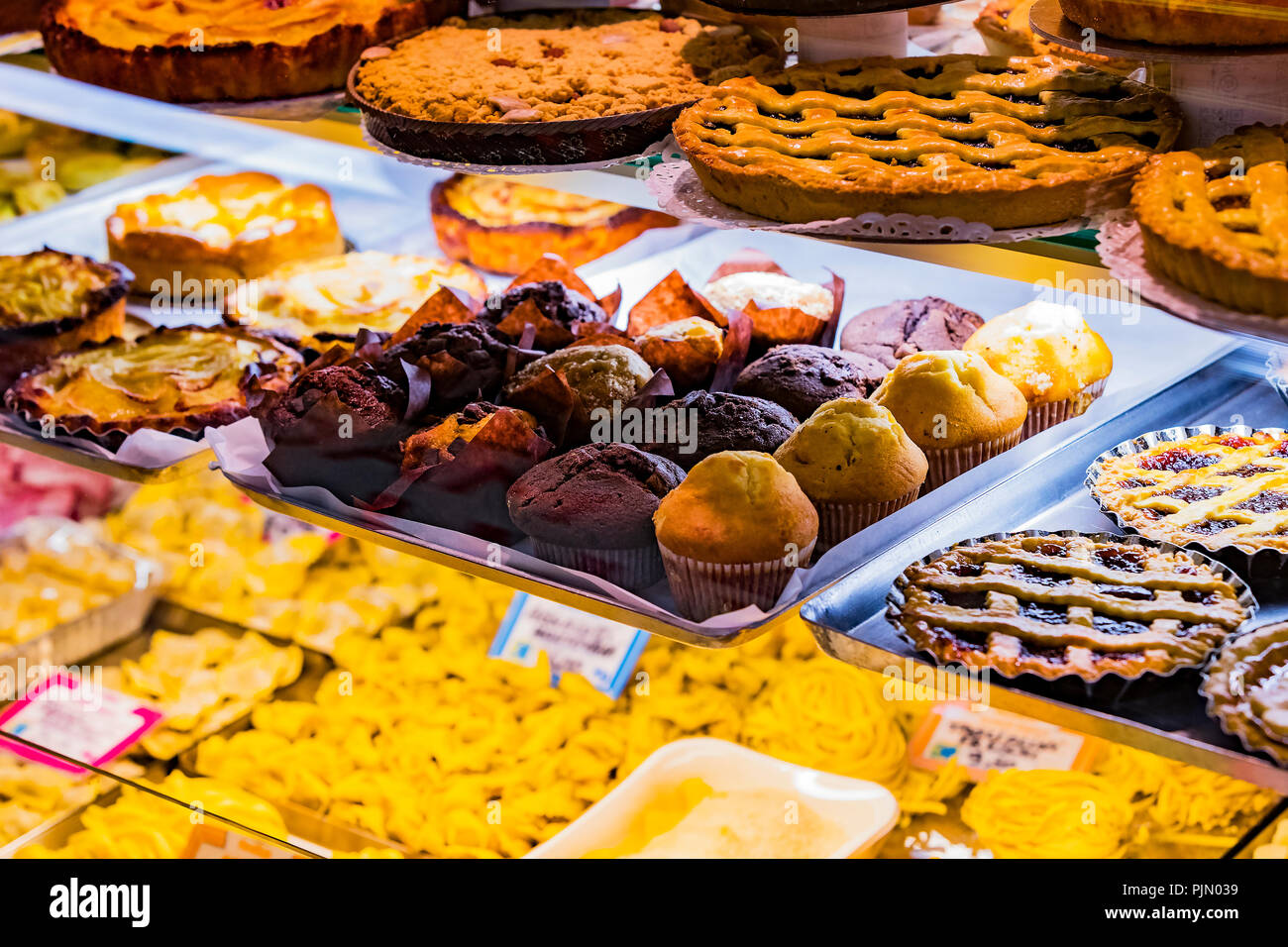 7 JUNE 2018, MILAN, ITALY: Showcases and shelves of the Wagner Market ...