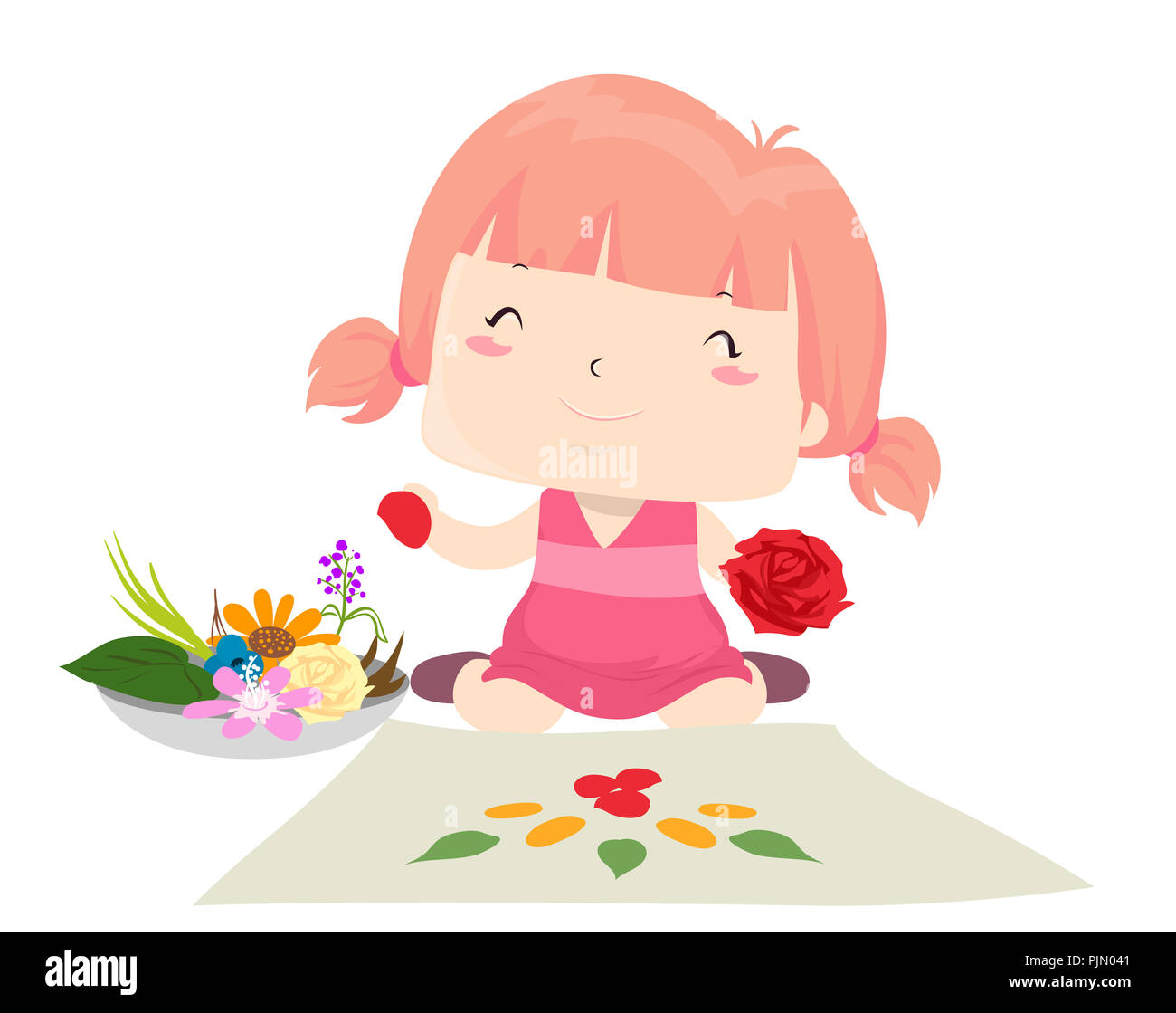 Illustration of a Kid Girl Creating Art Made from Items Picked in ...