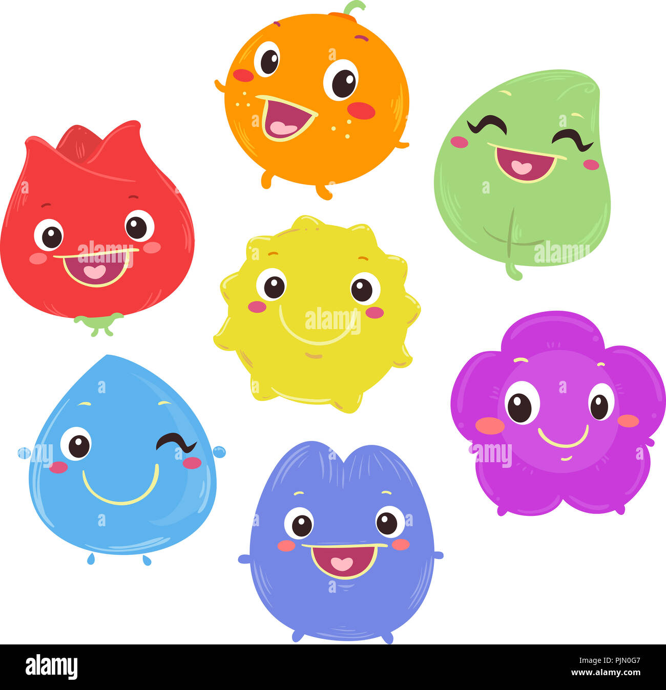 Illustration of Color Mascot Characters Made of Petal, Sun Drop, Leaf ...