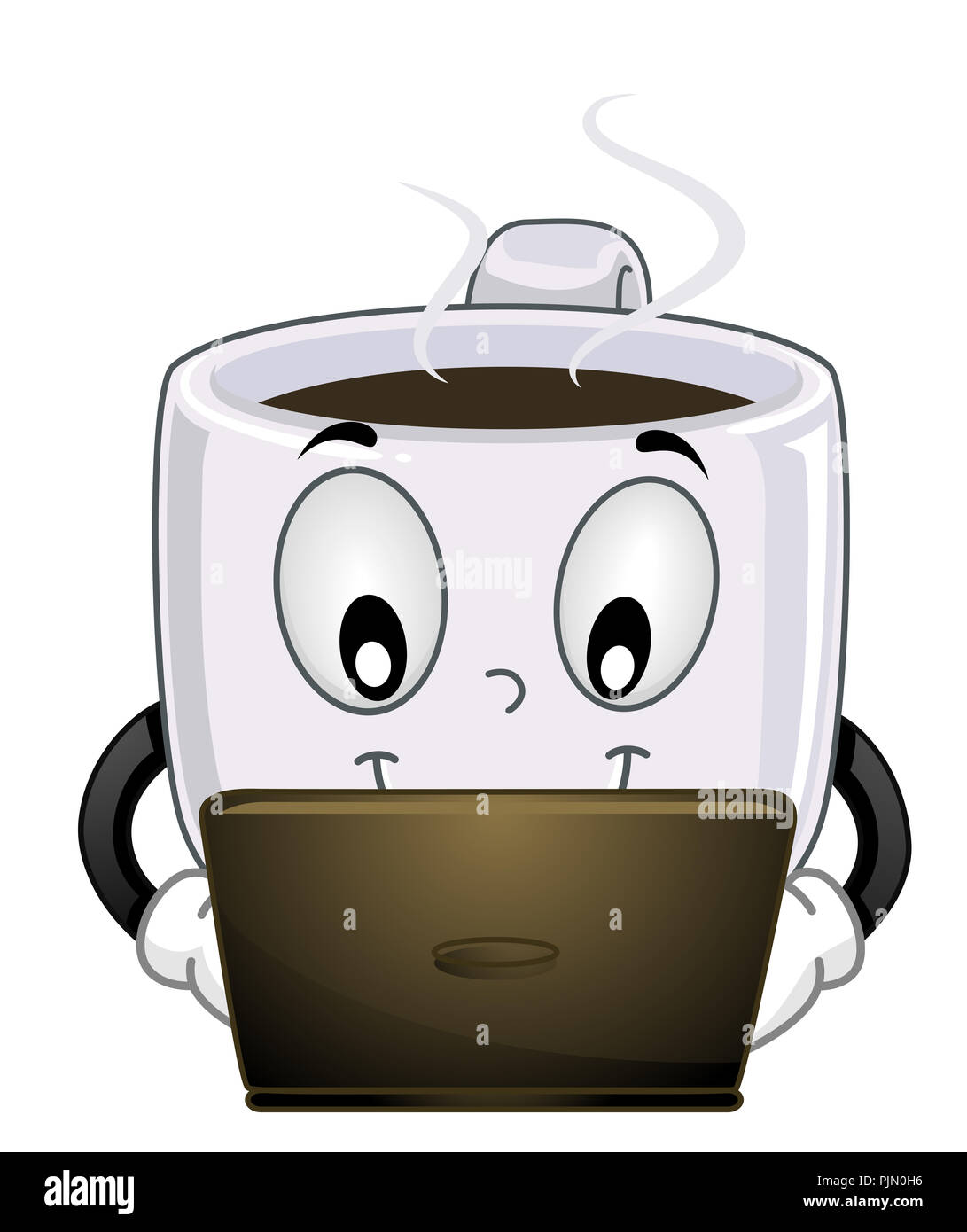 Illustration of a Java Coffee Mascot Smiling and Programming on Laptop ...
