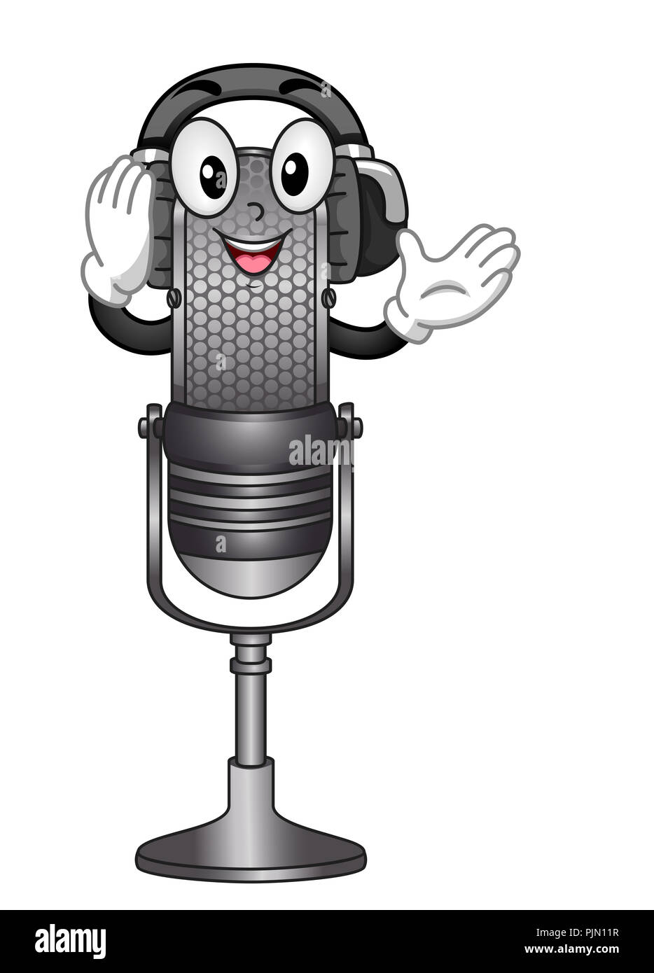 Illustration of a Microphone Mascot Wearing Headphones for Podcasting ...