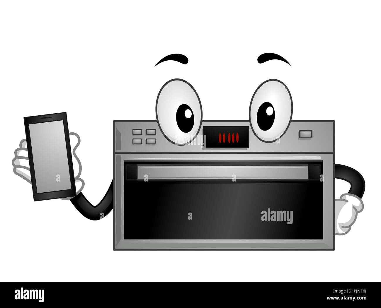 Illustration of a Smart Oven Holding a Mobile Phone for Control Stock ...
