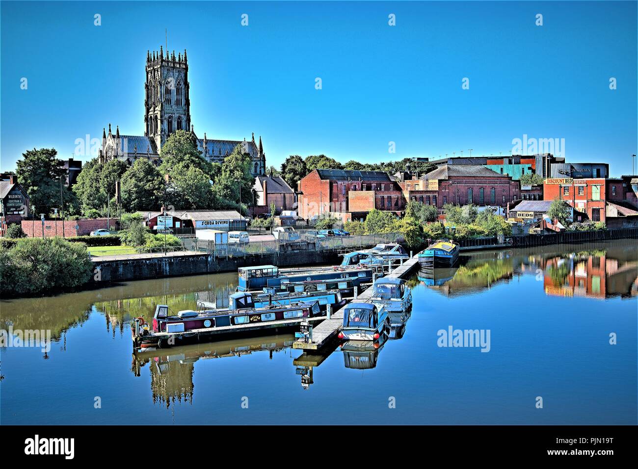 Pure blue sky over St George's Minster, in Doncaster, South Yorkshire ...
