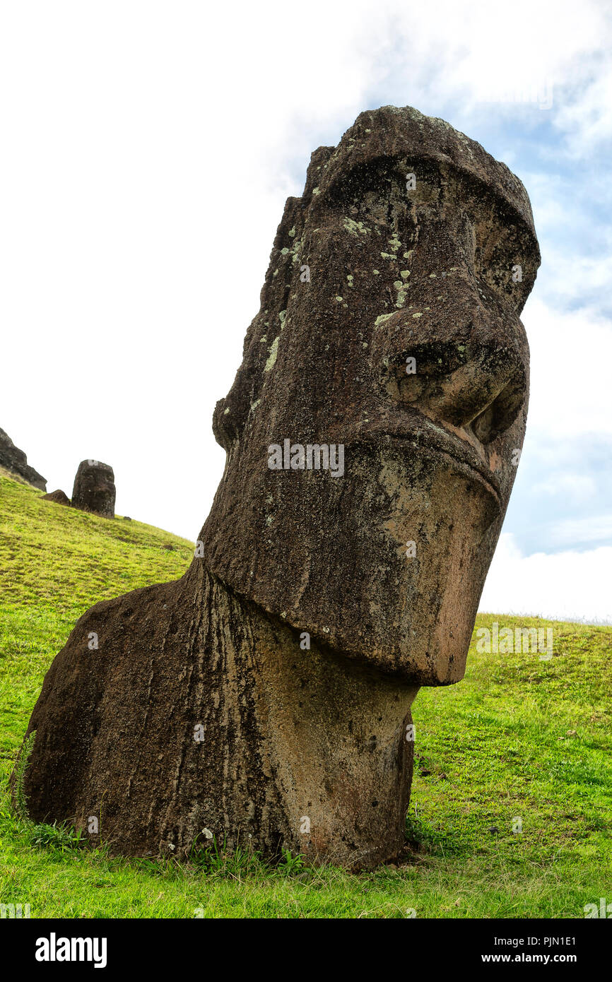 in chile rapa nui the antique and mysteriuos muai statue symbol of an ...