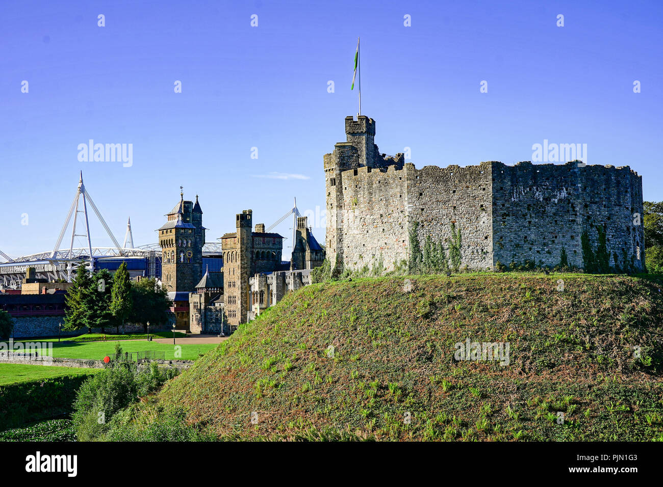 Views of the Norman Keep in Cardiff Castle in South Wales. Photo date ...