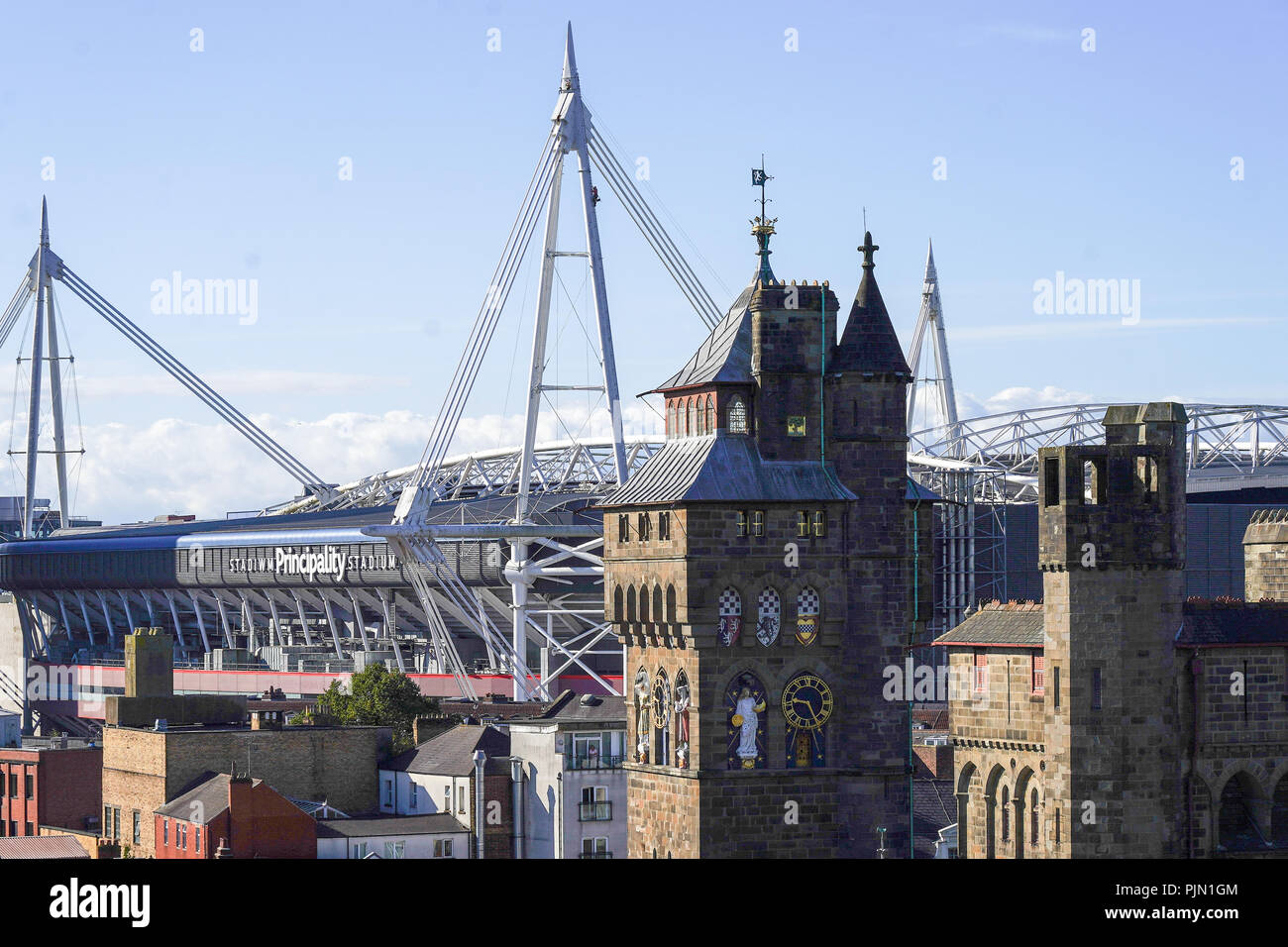 Views of the Castle and the Principality Stadium in Cardiff, South ...