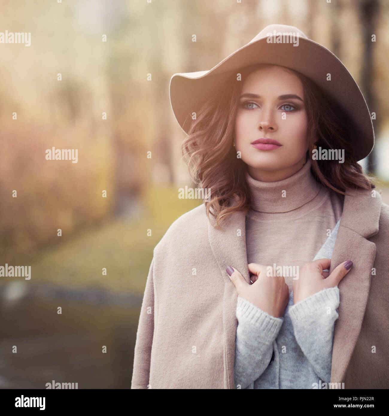 Romantic woman outdoor, portrait. Perfect female model with healthy ...