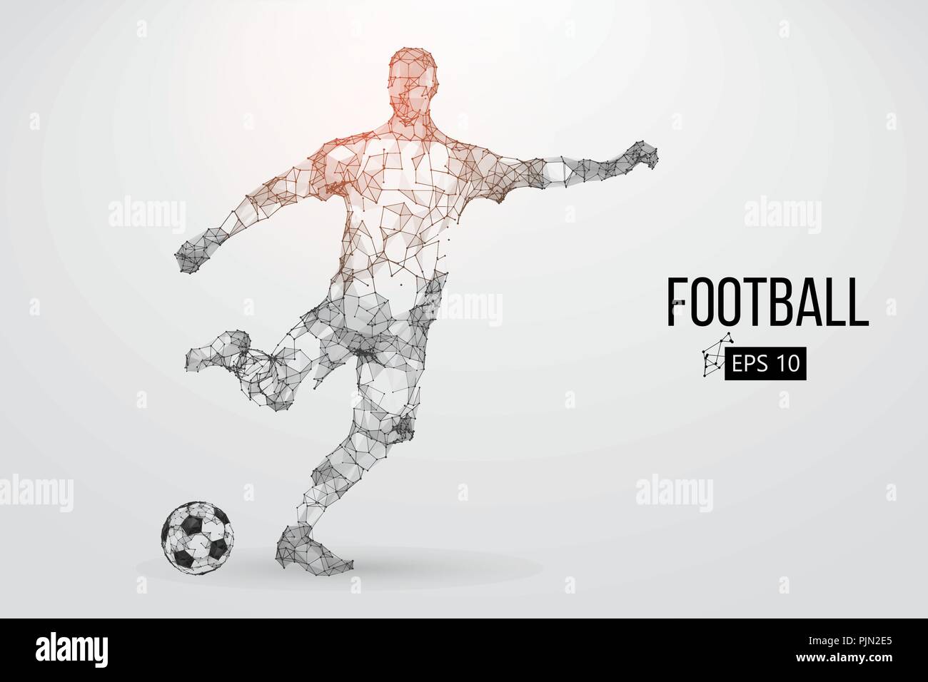 Silhouette of a football player. Dots, lines, triangles, text, color ...