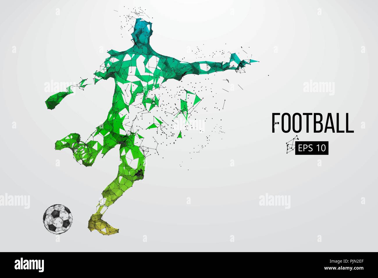 Silhouette of a football player. Dots, lines, triangles, text, color ...