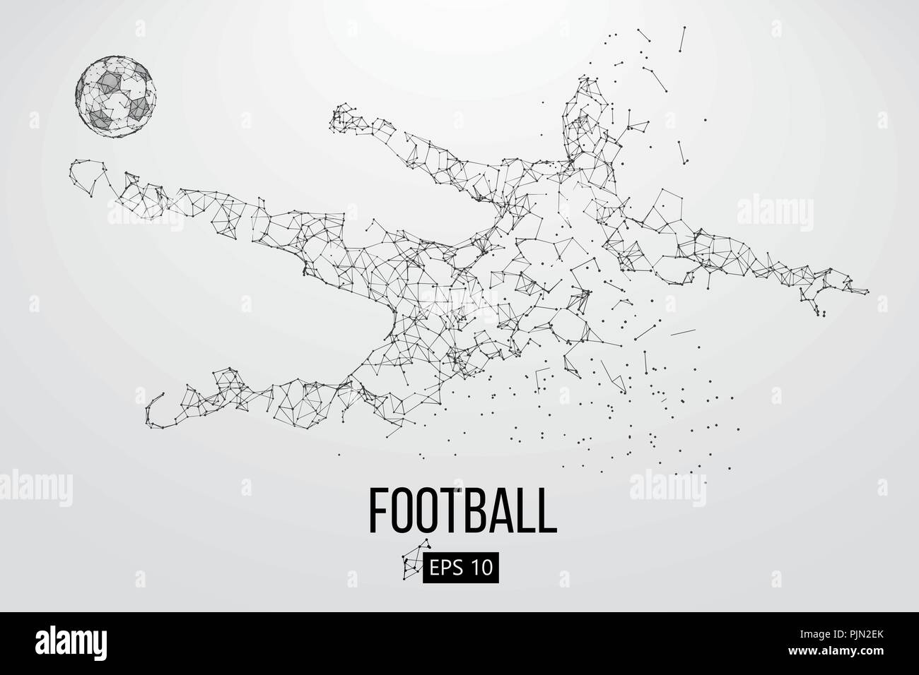 Silhouette of a football player. Dots, lines, triangles, text, color ...