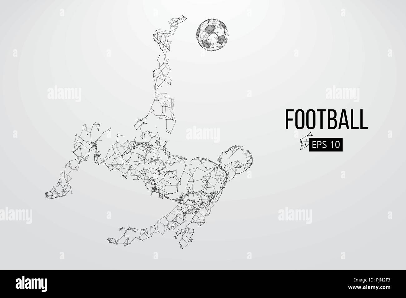 Silhouette of a football player. Dots, lines, triangles, text, color ...
