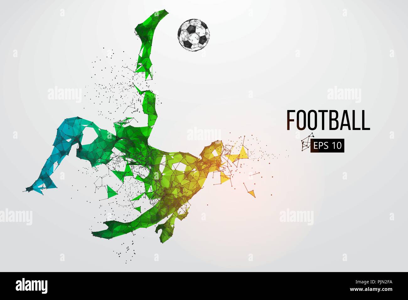 Silhouette of a football player. Dots, lines, triangles, text, color ...