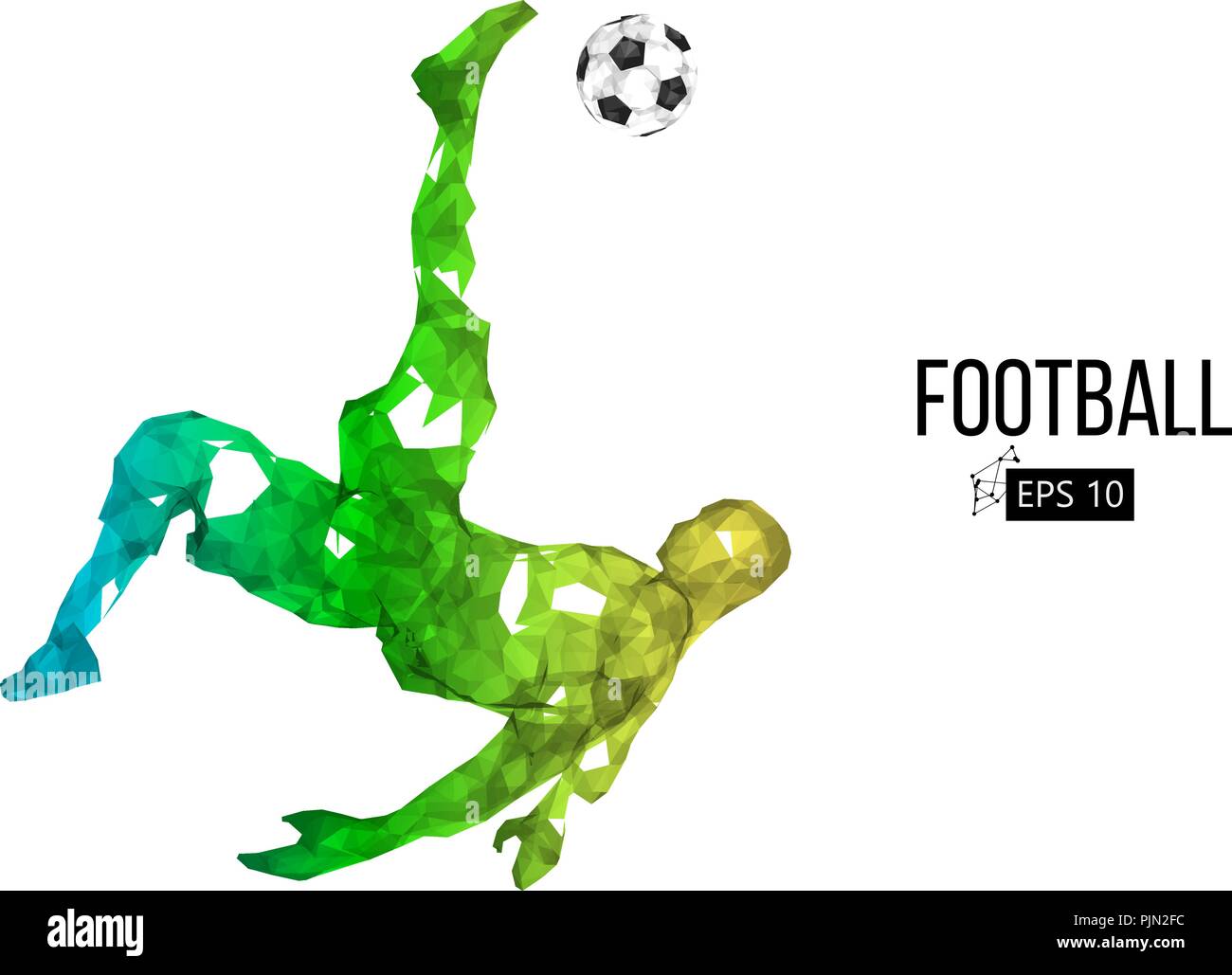 Silhouette of a football player. Dots, lines, triangles, text, color ...